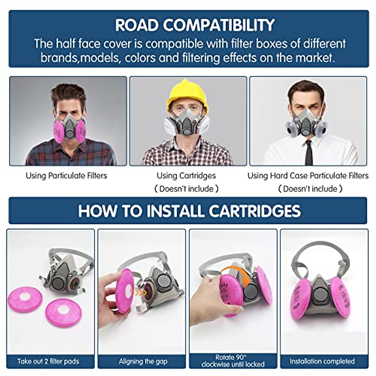 Ayybf Reusable Half Face Cover,and 607 Reusable Filter Sponge ,Used for Painting, Dust , Mechanical Polishing and Other Work Protection (Medium)