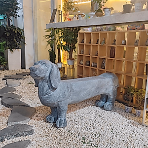 OUTOUR Dog Statues Outdoor 46.2’’L Outdoor Statues MGO Large Dachshund Statue Bench for Home Decor Patio Backyard Yard Lawn Large Garden Statues Sculpture, Grey