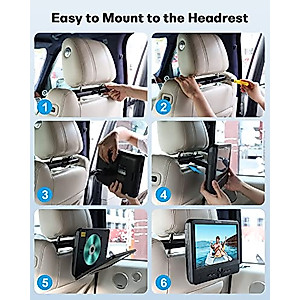 WONNIE 10" Car DVD Players, Portable DVD Player Dual Screen Play Two Different or The Same Movie with 2 Headrest Mount, 5 Hours Rechargeable Battery, Last Memory, AV Out&in, Support USB/SD/Sync TV