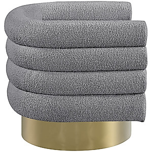 Meridian Furniture 544Grey Tessa Collection Modern | Contemporary Boucle Fabric Upholstered Swivel Accent Chair with Brushed Gold Base and Deep Channel Tufted Back, Grey, 33.5" W x 28" D x 26.5" H