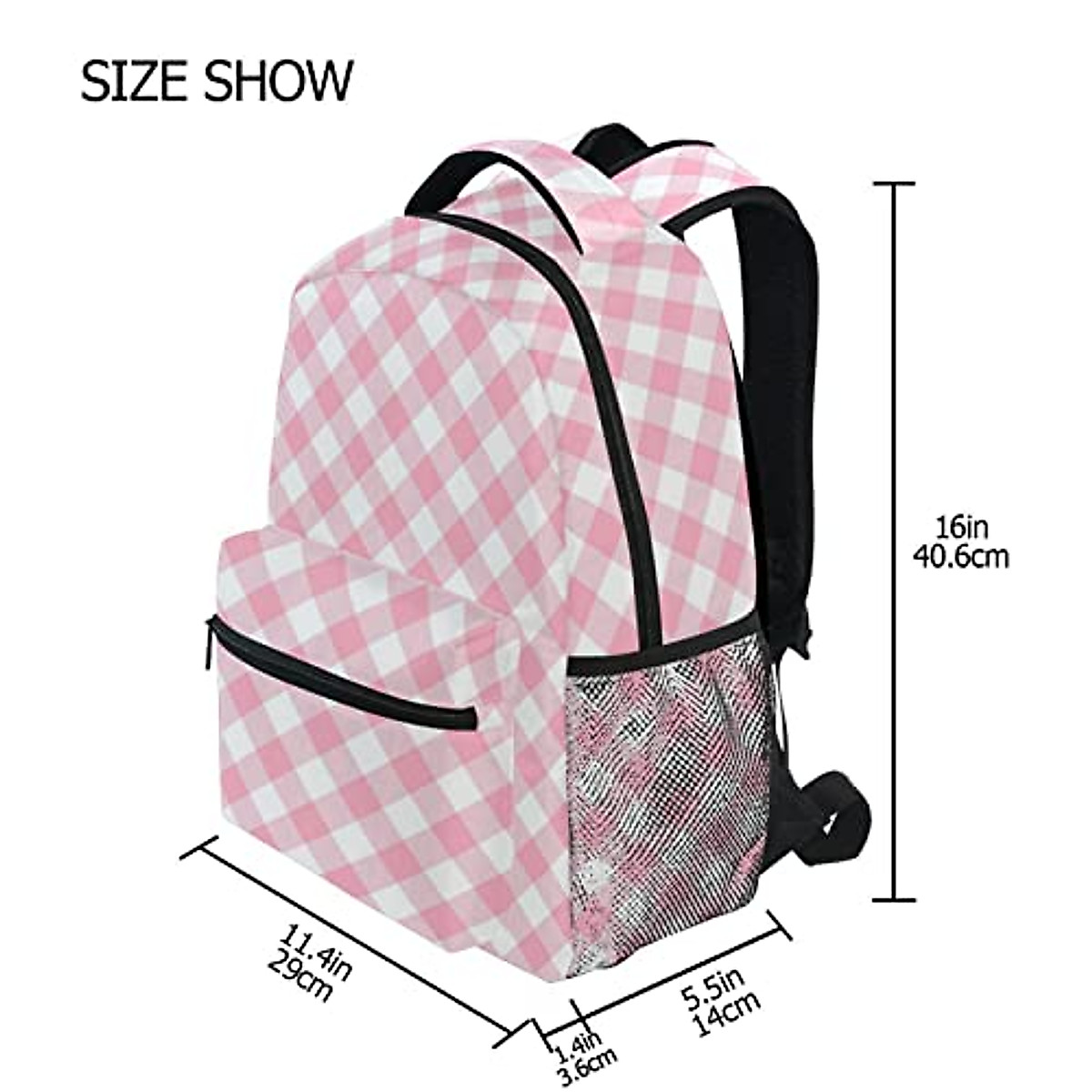 Kigai Pink Gingham Backpacks Waterproof Laptop Casual Daypack Tablet Travel Backpack School Bag with Multiple Pockets, M