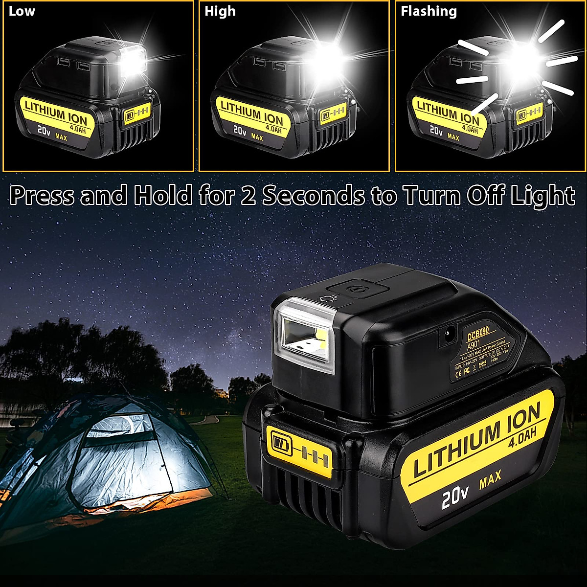 Battery Adapter for Dewalt 20v Battery USB Phone Charger, Led Work Light with Dual USB Charger and 12v DC Port,Power Source Supply for 14.4-20v Max Lithium-Ion Battery