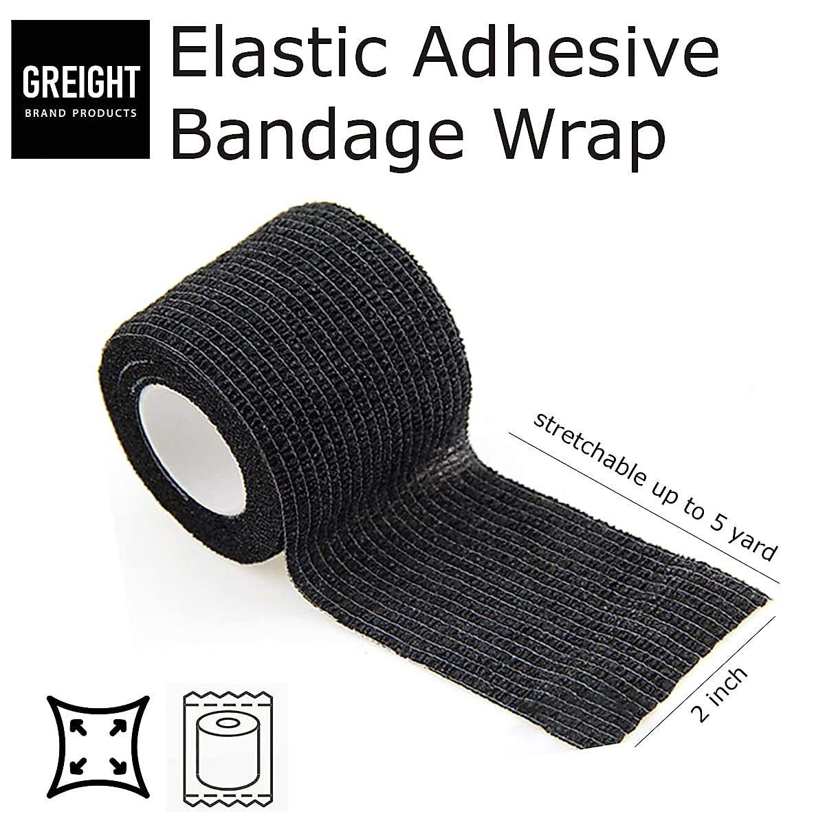 Self Adhesive Bandage Wrap 2 Inch x 5 Yards - Breathable Athletic Cohesive Bandage for Sports Injury, Ankle, Knee and Wrist Sprains (Pack of 6, Black)