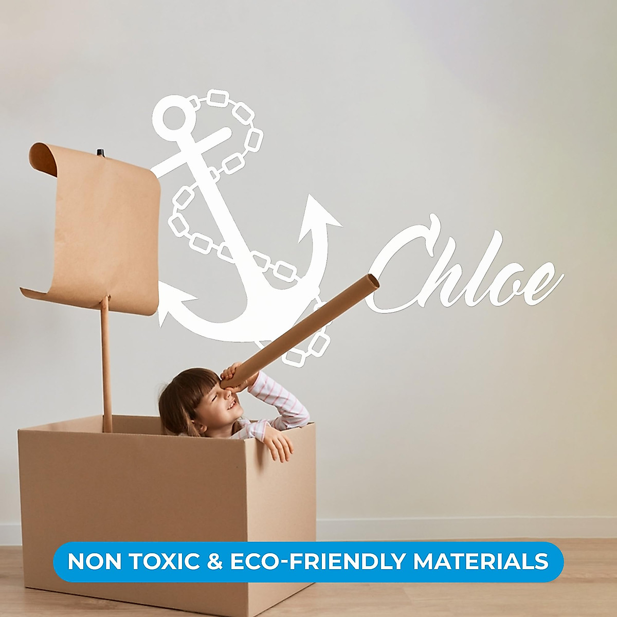 Custom Name Anchor Nautical Series - Baby Boy/Girl Wall Decal Nursery for Home Bedroom Children (MM48) (Wide 22" x 14" Height)