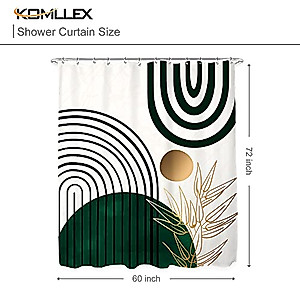 KOMLLEX Green Chic Abstract Shower Curtain for Bathroom Decor 60Wx72H Inches Boho Leaves Tropical Mid Century Simple Minimalist Fancy Modern Fabric Waterproof Polyester 12 Pack Hooks