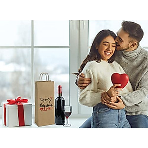 Poever Kraft Paper Wine Bags with Handles 5.25x3.25x13 inch for Whiskey Spirits Bottles 25PCS Bluk, Brown Gift Bags Shopping Bags Party Bags Retails Bags Wrapping Bags Recyclable