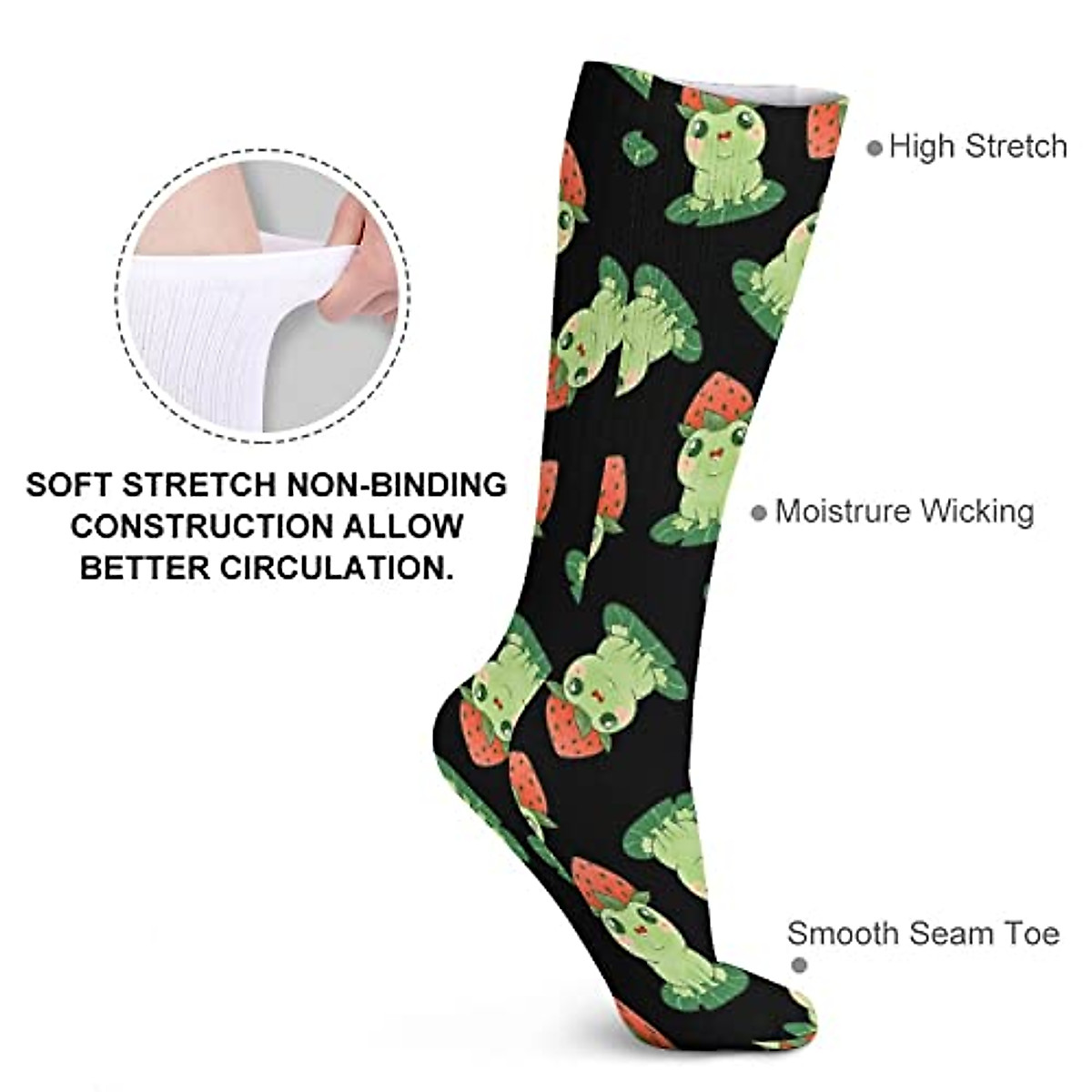 Strawberry Frog Socks 5 Pairs Pack Funny Crew Socks Novelty Dress Socks for Women Men Boys Girls
