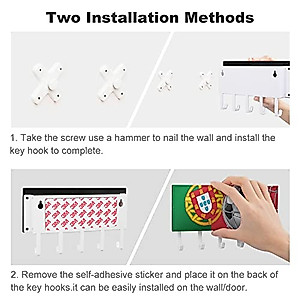 Portugal Flag Soccer Goa PU Leather Wall Mounted Key Hook Organizer Hanging Key Holder Decoration