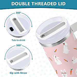 MCHIVER Easter Bunnies 40 oz Tumbler with Handle and Straw Stainless Steel Vacuum Water Bottle Leak-proof Travel Coffee Mug Thermos Water Bottle for Iced Tea Coffee