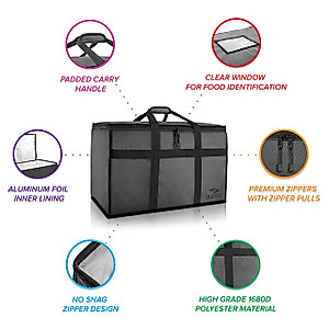 BlueVoy Insulated Food Delivery Bag – Premium Large Commercial Catering Bag for Food Transport - Hot and Cold Thermal Insulated Food Carrier with YKK No Snag Zippers – Ultra Durable Polyester Material