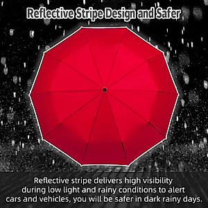 FDJASGY Windproof Travel Umbrella with Teflon Coating Auto Open Close Lightweight Sun&Rain Umbrella with 10 Rib Construction and Reflective Stripe Zipper Pouch