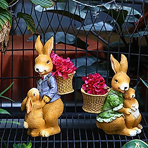 Hewory Rabbit with Flowerpot Garden Statue, Bunny Figurine Flower Basket Outdoor Art Décor Sculpture Ornament for Yard Patio Office Home (Female Rabbit)