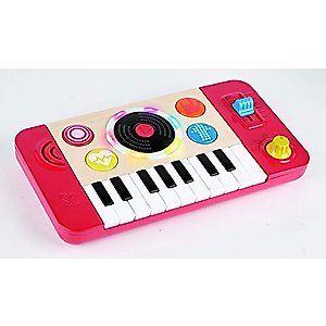 Hape Kids Portable DJ Mix and Spin Studio Music Toy Playset with Lights, Sound, and 18 Key Keyboard for Kids Ages 1 to 5 Years , Red