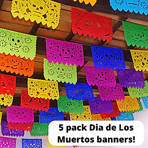 Dia de Los Muertos Papel Picado, Day of The Dead Banners, Dia de Los Muertos Altar 5 Pack|Tissue Paper
