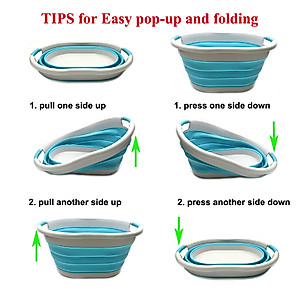 SAMMART 36L (9.5 gallon) Collapsible Plastic Laundry Basket - Oval Tub/Basket - Foldable Storage Container/Organizer - Portable Washing Tub - Space Saving Laundry Hamper, (Oval, Grey/Bright Blue)