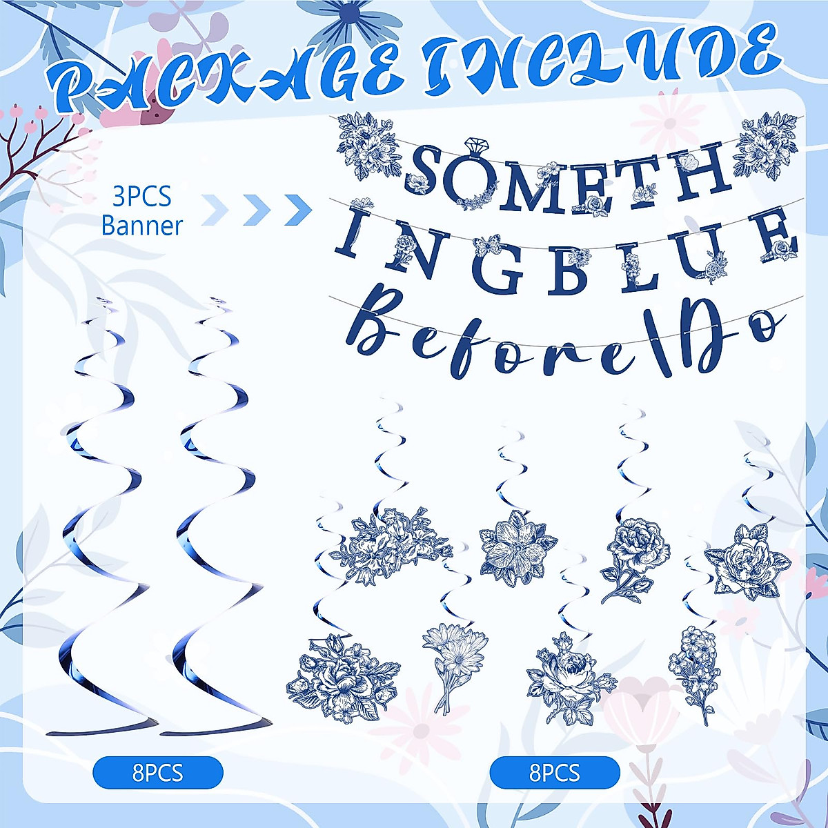 Tegeme Something Blue Before I Do Banner Blue Bridal Shower Decorations Hanging Blue Flower Party Favors for Bridal Shower Bachelorette Engagement Wedding Party