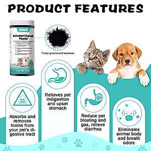 Guanshiya Activated Charcoal for Dogs, Cats, and All Pets, 8oz(Powder), Activated Charcoal Powder for Poisonings, Digestive Upset, and Diarrhea, Eliminates Odors, Non-GMO, Gluten Free