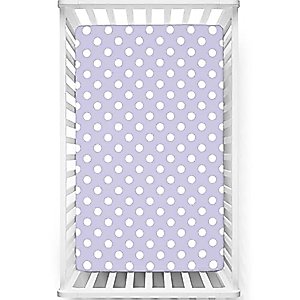 Polka Dots Themed Fitted Crib Sheet,Standard Crib Mattress Fitted Sheet Toddler Bed Mattress Sheets-Crib Mattress Sheet or Toddler Bed Sheet,28“ x52“,Lilac White