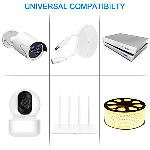 WILDHD DC Power Extension Cable 10ft 2.1mm×5.5mm,Universal 12v Power Extension Cable for CCTV Security Camera IP WiFi Camera Standalone DVR (10ft,Flat Body, White)