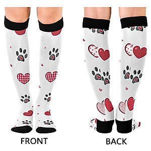 xigua Valentine's Mother's Day Hearts Paws Compression Socks 20-30mmHg Knee High Stockings for Sport Nursing - 1 Pair