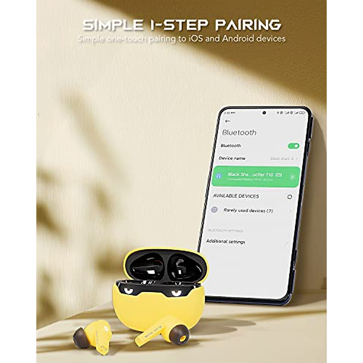 Black Shark Bluetooth Earbuds Wireless Earbuds with Emoji LED Light, Gaming Earbuds with 45ms Ultra Low Latency, Bluetooth 5.1, Music and Gaming Dual Modes, 24H Playtime, IPX5 Waterproof- Yellow