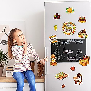 Whaline 15Pcs Thanksgiving Fridge Magnets Truck Pumpkin Turkey Gnome Refrigerator Magnets Thankful Magnetic Stickers for Autumn Holiday Home Office School Kitchen Locker Decoration