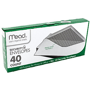 Mead #10 Envelopes, Security Printed Lining for Privacy, Gummed Closure, All-Purpose 20-Ib Paper, 4-1/8" x 9-1/2", White, 40/Box (75214)