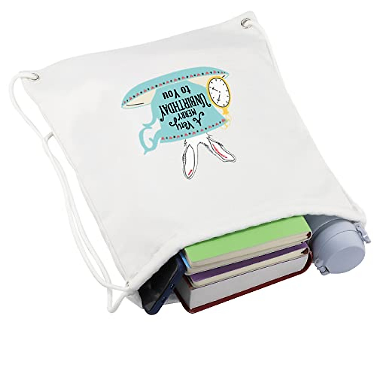 BDPWSS Movie Inspired Drawstring Backpacks A Very Merry Unbirthday To You Book Themed Gift Daughter Birthday Gift (Unbirthday to you Sbp)