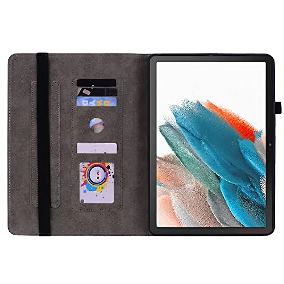 Ammeer Case for Samsung Galaxy Tab A8 10.5", Retro Rose Flower Pattern Flip Smart Cover Wallet PU Leather Bag Stand Card Slots Holder Elastic Band - Pink