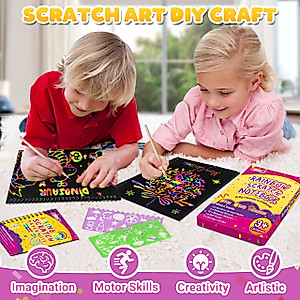 pigipigi Art Craft Gift for Kids - 3 Pack Rainbow Scratch Paper Notebook Black Magic Color Drawing Supplies Toy Set for 3-12 Year Old Boy Girl Birthday Party Favor Christmas Easter Activity