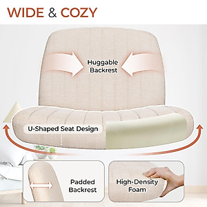 Orange Factory Cross Legged Office Desk Chair No Wheels Fabric Padded Modern Swivel Height Adjustable Wide Seat Computer Task Vanity Chair for Home Office Mid Back Accent Chair (Beige)