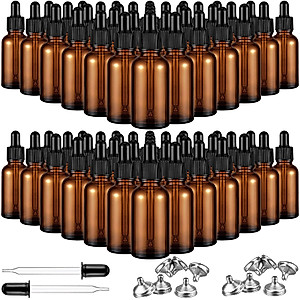 160 Pack 1oz Glass Dropper Bottle 30ml Glass Bottles with Droppers, 16 Funnels and 2 Long Droppers, Eye Dropper Bottles Bulk Leak Proof Tincture Bottle for Essential Lab Chemicals (Amber, Black)