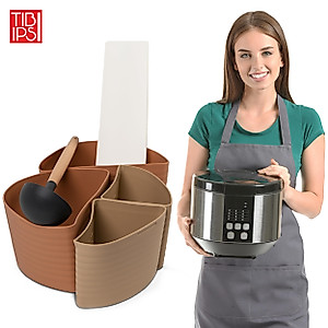 Tibi Ipsi Silicone Crockpot Liner for 6qt Slow Cookers - Reusable & Leak-Proof Slow Cooker Liner, Crockpot Silicone Liner Includes Baking Mat & Silicone Spoon with Wooden Ladle