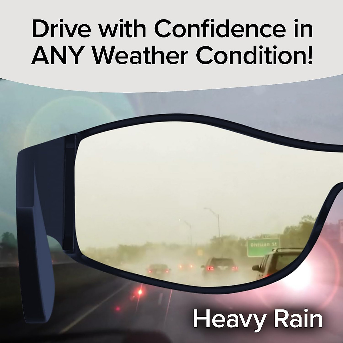 BattleVision Storm Wraparounds Bad Weather Driving Glasses, AS-SEEN-ON-TV, Fits Over Your Prescription Eyeglasses & Reading Glasses, See Clearer, Anti-Glare, Reduces Glare in Rain, Snow & More, Unisex