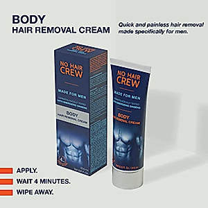 No Hair Crew Body At Home Hair Removal Cream for Manscaping Unwanted Hair with Energizing Ginseng, Premium Depilatory, Painless & Flawless, Made for Men, 200ml