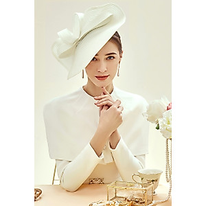 BABEYOND Tea Party Fascinator Kentucky Hat Women’s Fascinator Straw Derby Pillbox Hat for Cocktail Wedding Off-White