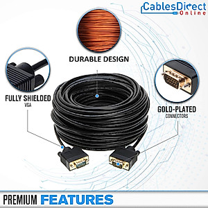 Cables Direct Online 100FT SVGA Monitor Cable - Male to Male VGA to VGA 1080P for PC, Projector, Laptop, TV