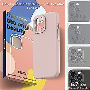 SURPHY Compatible with iPhone 13 Pro Max Case with Screen Protector, (Camera Protection + Soft Microfiber Lining) Liquid Silicone Phone Case 6.7 inch 2021, Pink Sand