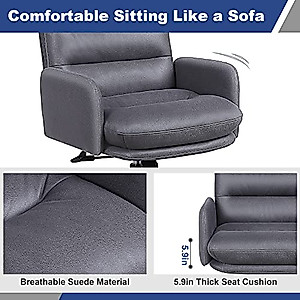 Youhauchair Adjustable Home Office Chair, Modern Mid Back Computer Desk Chair with Wheels, Ergonomic Upholstered Swivel Chair, Grey