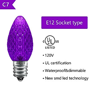 yongzhenlite UL Listed Box of 25 C7 Led Replacement Bulbs,2 SMD LEDs in Each C7 Dimmable Lights Bulb for Outdoor String Lights,Full Waterproof and Break Resistant (Purple Color)