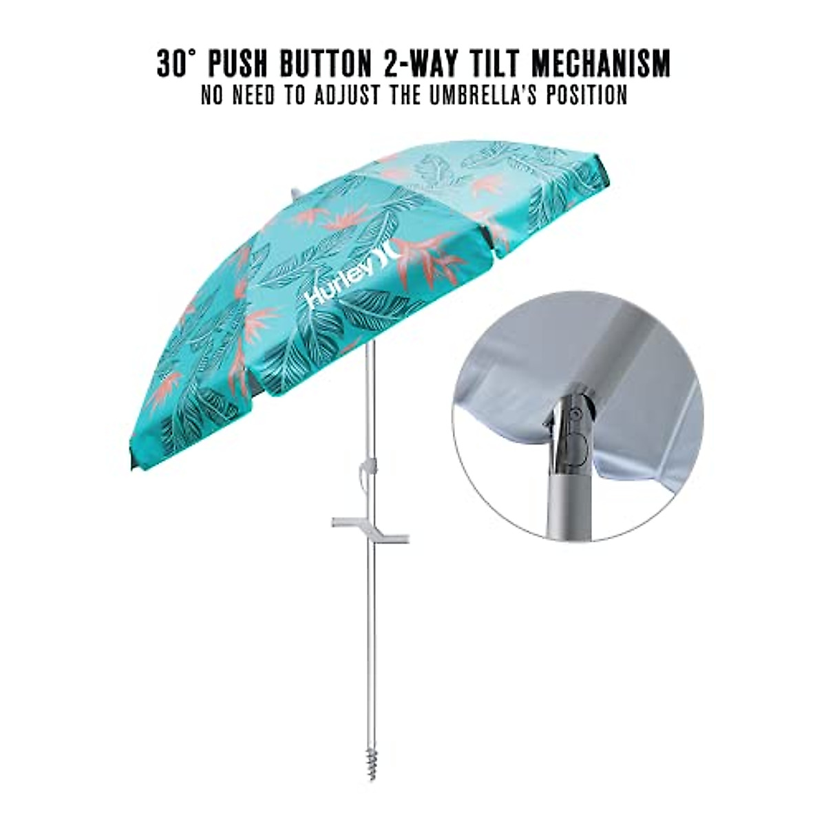 Hurley 7' Beach Umbrella, State Beach Aqua