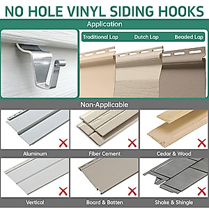 MUAKIOY Vinyl Siding Clips Hooks (20 Pack), Heavy Duty No-Drill No Hole Damage-Free Siding Hangers for Outdoor Wall Lights Wreaths Garland Hanging, Front Porch Patio Decor