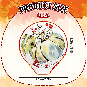 Whaline Fall Spoon Rest Watercolor Autumn Pumpkin Coffee Spoon Rest Ceramic Teaspoon Holder Small Sauce Dishes Dipping Bowl Ring Dish for Holiday Party Counter Kitchen Housewarming Gift, 2Pcs