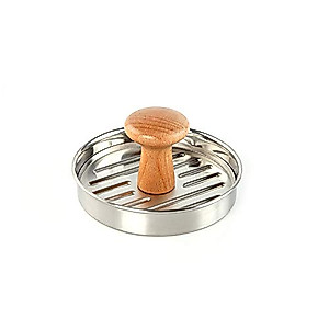 5.24" Burger Press Stuffed Hamburger Patty Maker Mold Stainless Steel Non-Stick Meat Presser Essential Grilling Accessories for Meat Sliders and Regular Beef Burger with Wooden Handle for BBQ Grill