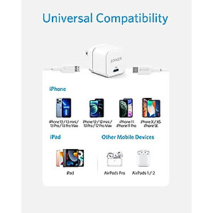 USB C Charger, Anker Fast Charger with Foldable Plug, PowerPort III 20W Cube Charger with USB C to Lightning Cable for iPhone 14/14 Plus/14 Pro/14 Pro Max/13, Galaxy, iPad/iPad Mini and More