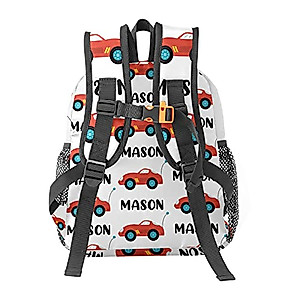 Grandkli Red Car Cute Name Text Personalized Kids Toddler Backpack for Boys Girls ,Custom Mini School Backpack Bags Kindergarten, 10''(L) x 4''(W) x 12''(H)