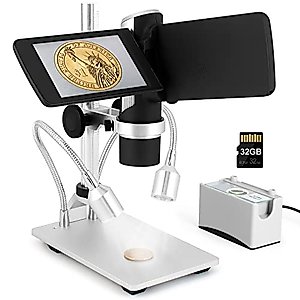 LINKMICRO LM203 4" Coin Microscope Full View of Coin, 200X Portable LCD Digital Microscope for Adults and Kids, 1080p, 32GB SD Card, Windows Mac, PC Mass Storage