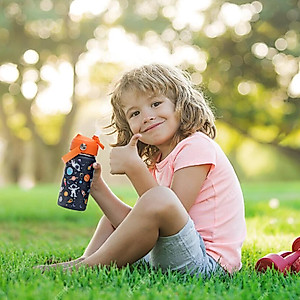 Scothen Kids Insulated Water Bottle with Straw Lid, 14oz Double Wall Vacuum 18/8 Stainless Steel Kids Tumbler, BPA-FREE Leak Proof Toddler Metal Water Bottle Kids Cups for School Travel Boys Girls