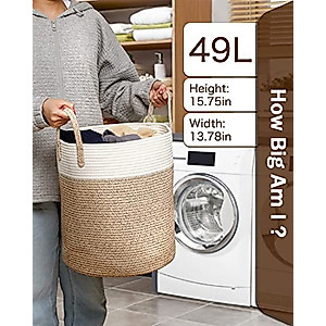 ZYER Cotton Rope Laundry Basket tall rope basket for Clothes 49L Storage Laundry Basket for Toy Cotton Rope Laundry Basket with Handles 35 * 40CM