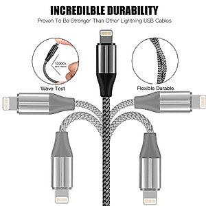 FEEL2NICE iPhone Charger Cable (3 Pack 10 Foot), [MFi Certified] 10 Feet Nylon Braided Lightning Cable, iPhone Charging Cord USB Cable Compatible with iPhone 11/Pro/X/Xs Max/XR/8 Plus /7 Plus/6/ iPad